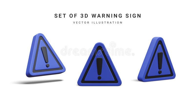 Set of 3d Realistic Triangle Warning Sign with Exclamation Mark ...