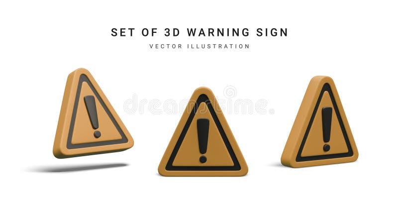 Set of 3d Realistic Triangle Warning Sign with Exclamation Mark ...