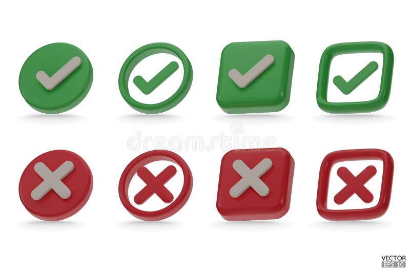 Set of 3D Red, Green Checkmark, and X Mark Icon Sets. Checkmark the ...