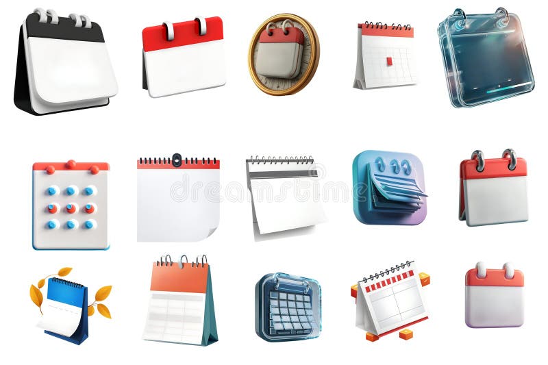 Set of 3d Render of Calendar Icon Stock Illustration - Illustration of ...