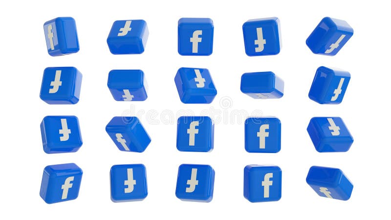 Set of 3D Facebook Logos in Different Angles Isolated on White ...