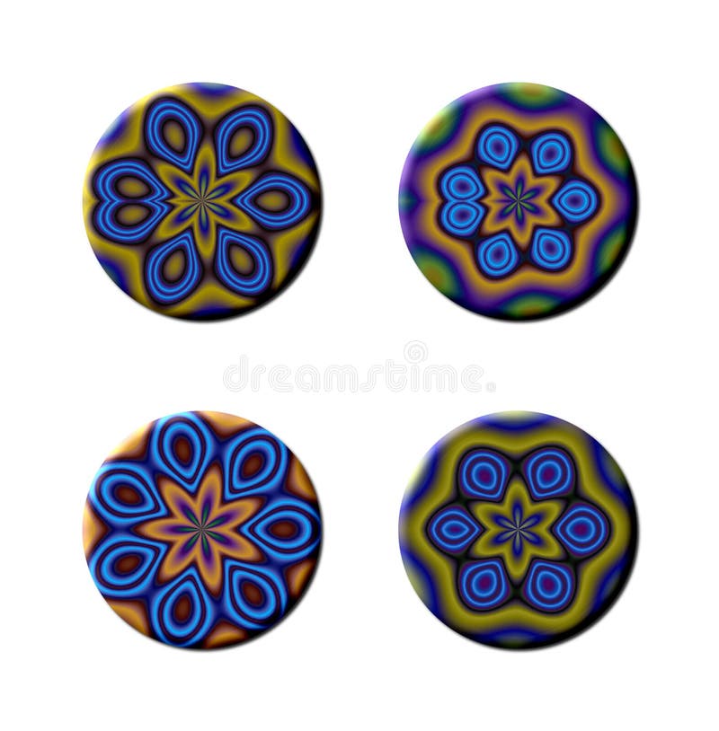 Artistic Circular Buttons with Blue and Yellow Patterns Stock ...