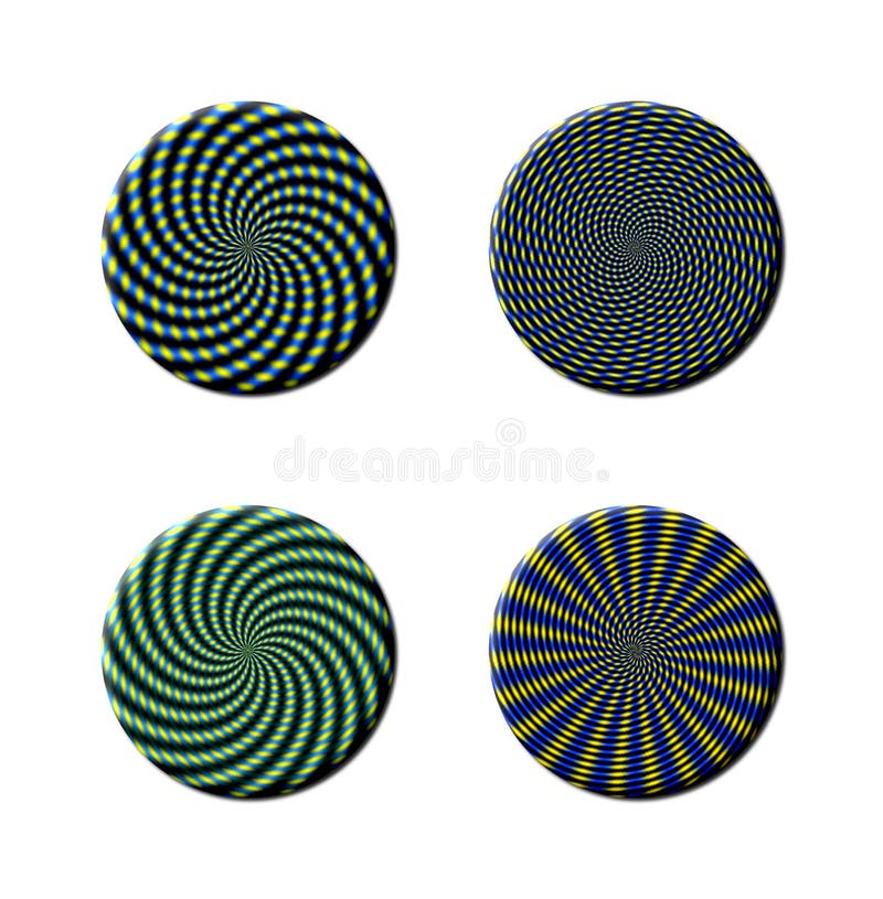 Artistic Circular Buttons with Yellow and Blue Spiral Patterns Stock ...