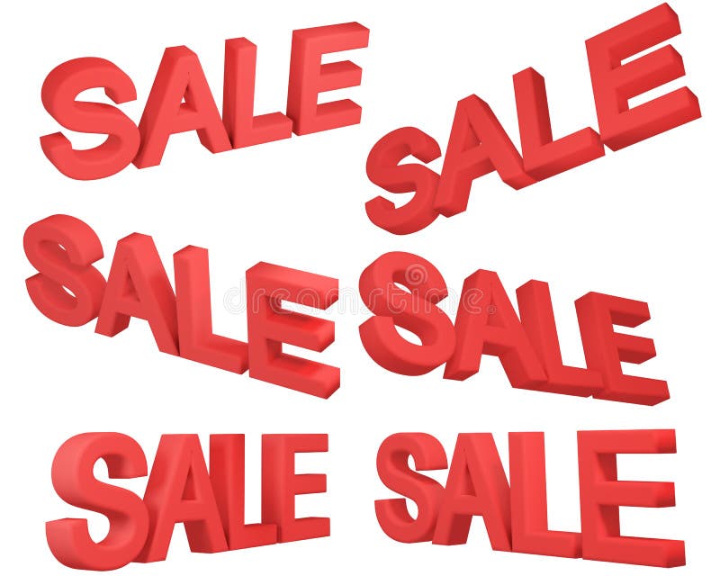 Set of 3D Rendering of SALE Text in Angles Isolated on White Stock ...