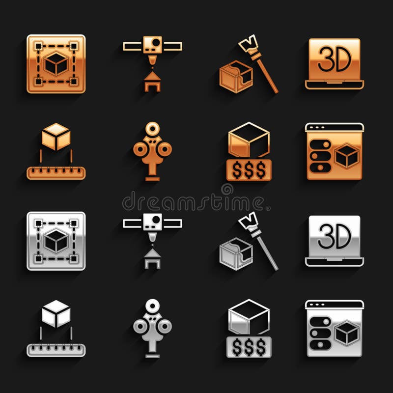Set 3D Scanner, Printer, Services, Isometric Cube, Geometric Figure ...