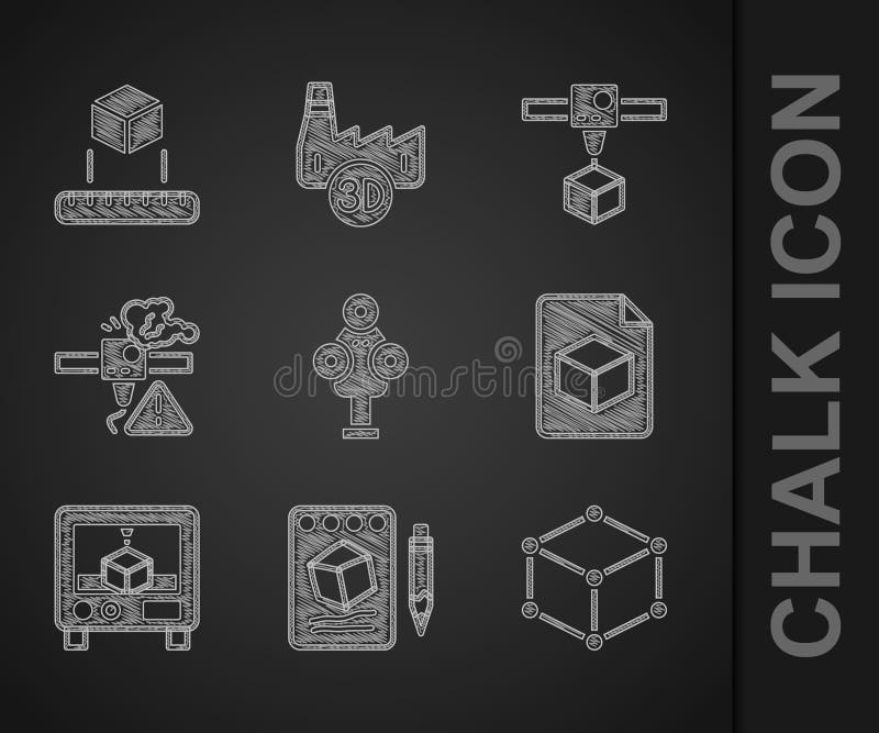 Set 3D Scanner, Sketch on Paper, Isometric Cube, File, Printer, Warning ...