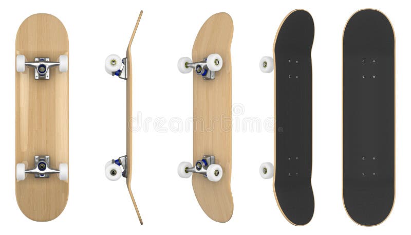 Set of 3D Skateboard Views from Different Sides in White Background ...