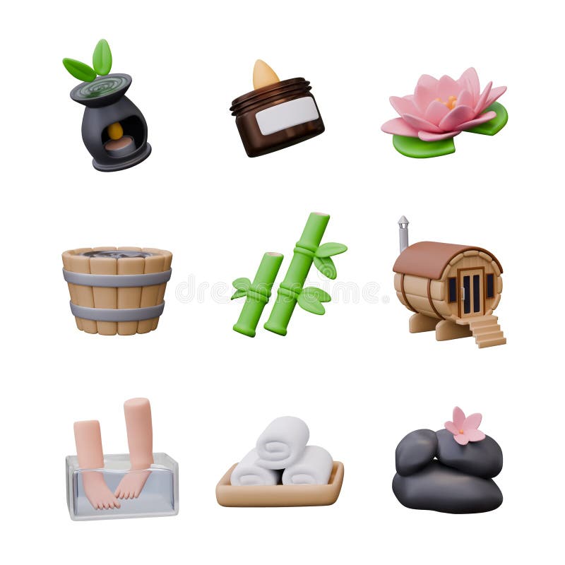 Set of 3D Spa Objects in Cartoon Style. Isolated Elements for Design of ...