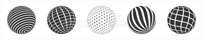 Set of 3D Sphere Wireframe Icons in Brutalism Style. Orbit Models ...