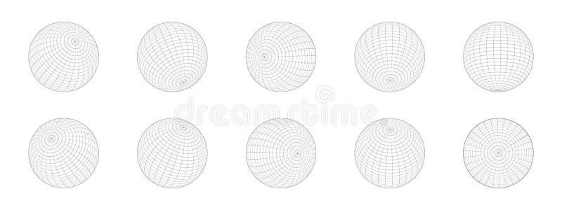 Set of 3D Sphere Wireframe Icons in Different Positions. Orb Models ...