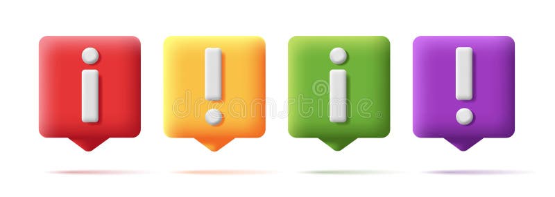 Set of 3d Square Digital Icons with Info and Warning Notification Sign ...