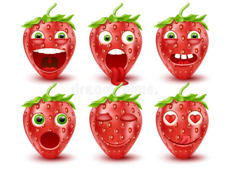 Set of 3d Strawberry Emoticons. Smileys Emoticons.Vector Image Stock ...