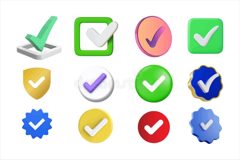 Set of 3d Tick Icons Vector Stock Illustration - Illustration of ...