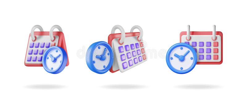 A Set of 3d Vector Calendar and a Clock Stock Vector - Illustration of ...