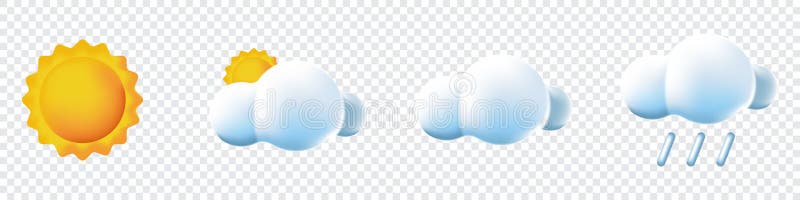 Set of 3d Weather. Icon Set Cloud Weather. Weather Forecast Realistic ...