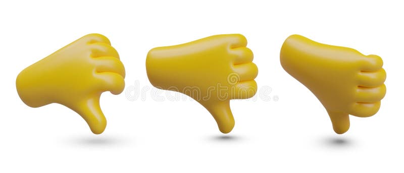 Set of 3D Yellow Hands with Thumbs Down. Negative Gesture, Bad Grade ...