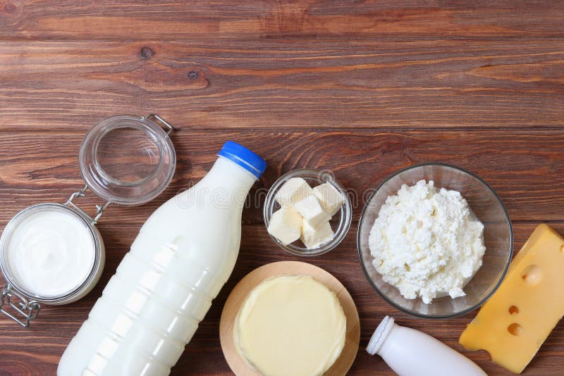 Set of Dairy Products on the Table Top View. Stock Photo - Image of ...
