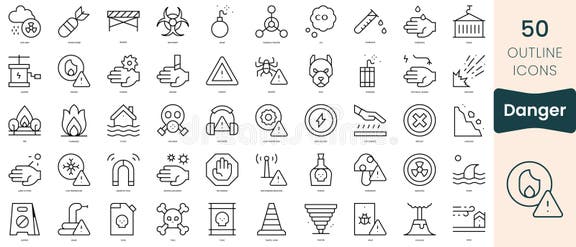 Set of Danger Icons. Thin Linear Style Icons Pack Stock Vector ...