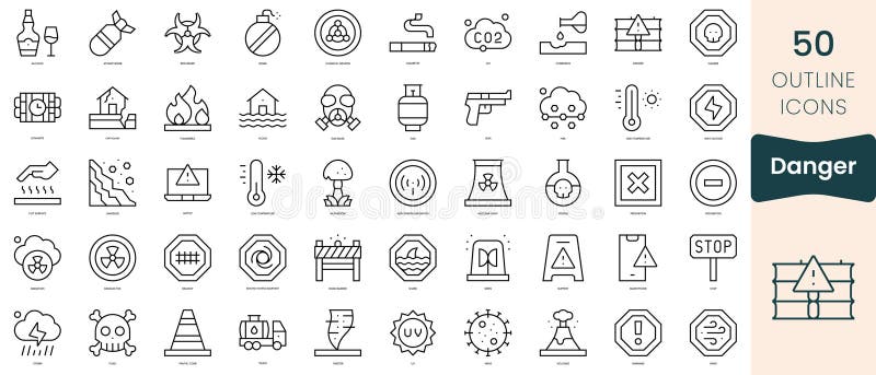 Set of Danger Icons. Thin Linear Style Icons Pack Stock Vector ...