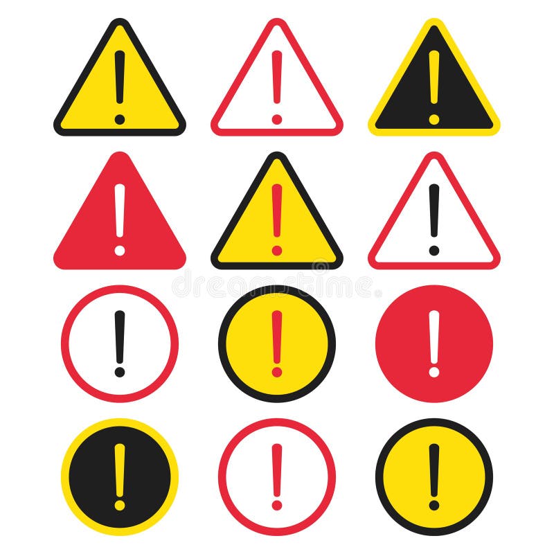 Set of Danger Sign. Attention Symbol with Exclamation Mark Icon. Risk ...