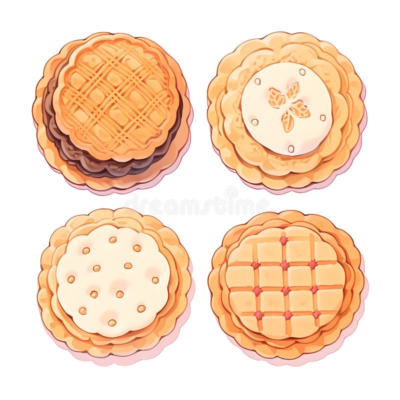 Set of Danish Butter Cookies Macro Cutout. Five Whole Pretzel, Round ...