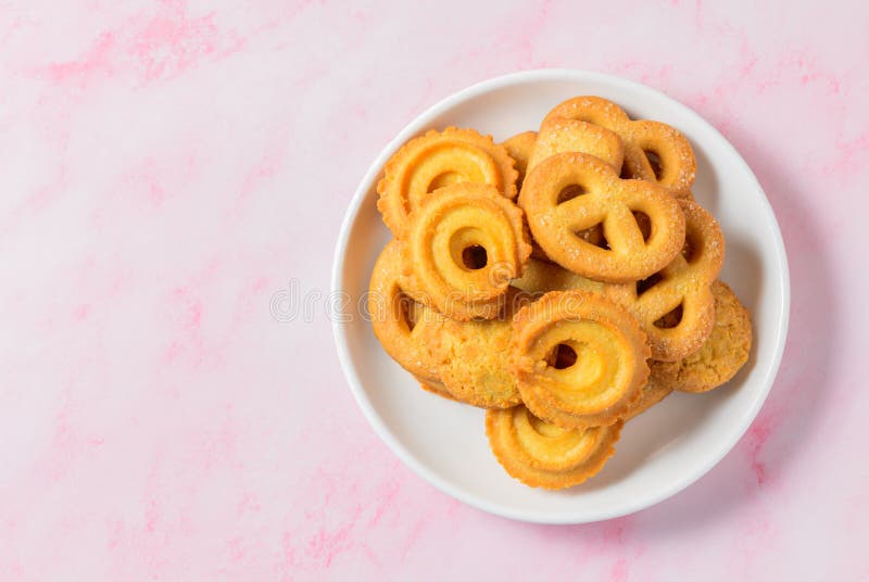 Set of Danish Butter Cookies Macro Cutout. Five Whole Pretzel, Round ...