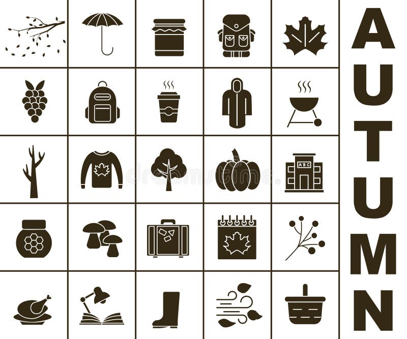 Set of Dark Autumn Icons. it S Autumn Time. Autumn Bright Icons Stock ...