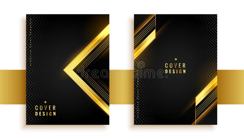 Set of Dark Black Premium Cover Template with Golden Stripes Design ...