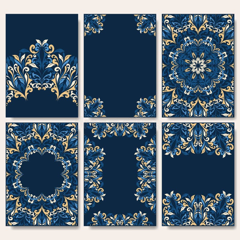 Retro Boho Blue Floral Patterns Background Stock Vector - Illustration ...