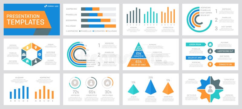 Set of Dark Grey, Turquoise, Orange and Blue Elements for Multipurpose ...