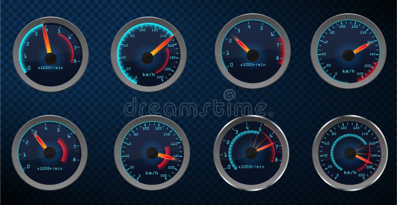 Set dashboard speedometers stock illustration. Illustration of ...