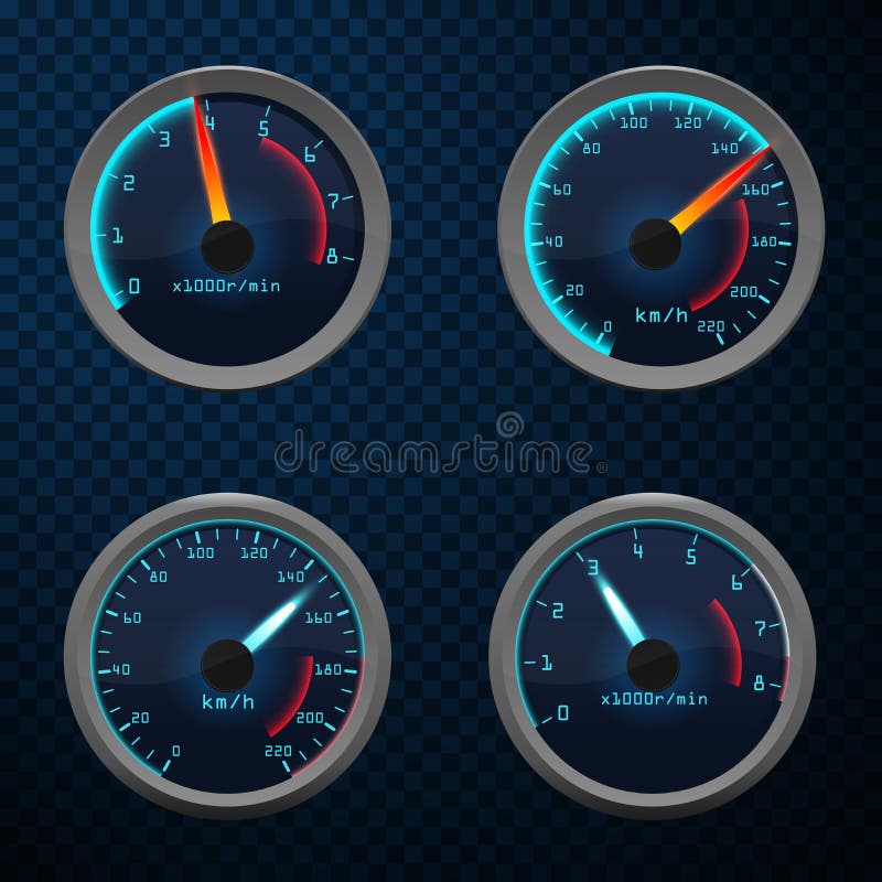 Set dashboard speedometers stock illustration. Illustration of ...