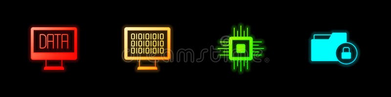 Set Data Analysis, Binary Code, Processor CPU and Folder and Lock Icon ... Set Data Analysis, Binary Code, Processor CPU and Folder and Lock Icon ...
