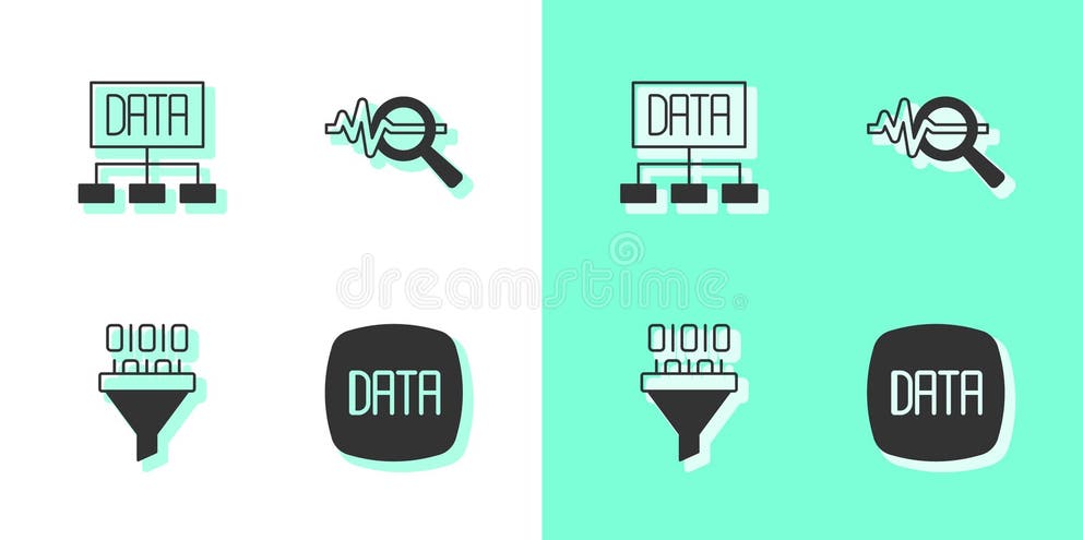 Set Data Analysis, Binary Code and Search Data Icon. Vector Stock Vector - Illustration of grey ...