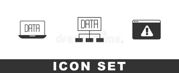 Set Data Analysis, and Browser with Exclamation Mark Icon. Vector Stock Vector - Illustration of ...