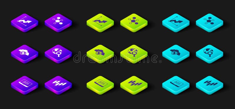 Set Data Analysis, Browser with Stocks Market, Cloud and Shield, Search Globe, Mind Map ...