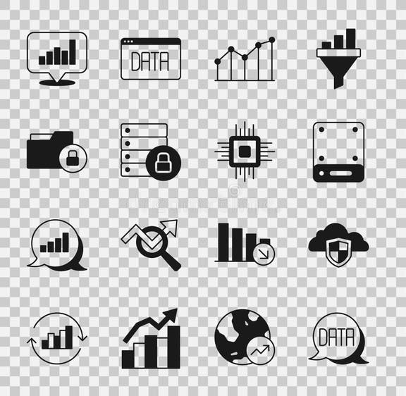 Set Data Analysis, Cloud and Shield, Server, Pie Chart Infographic, Security with Padlock ...