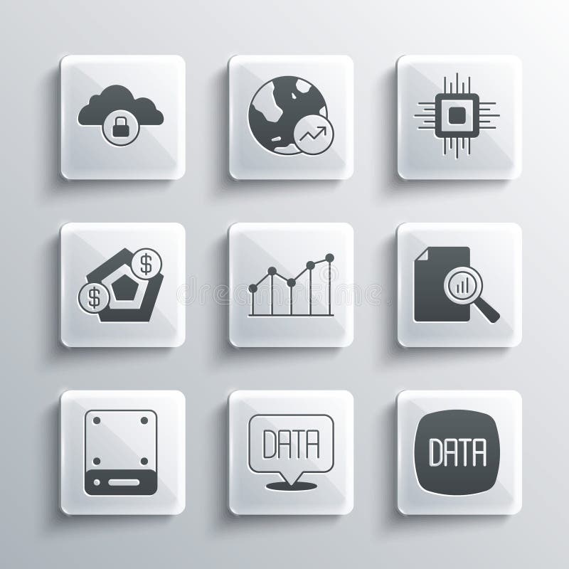 Set Data Analysis, Document with Graph Chart, Pie Infographic, Server, Financial Growth, Cloud ...