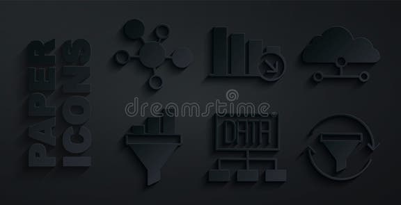 Set Data Analysis, Network Cloud Connection, Sales Funnel with Chart, Financial Growth Decrease ...