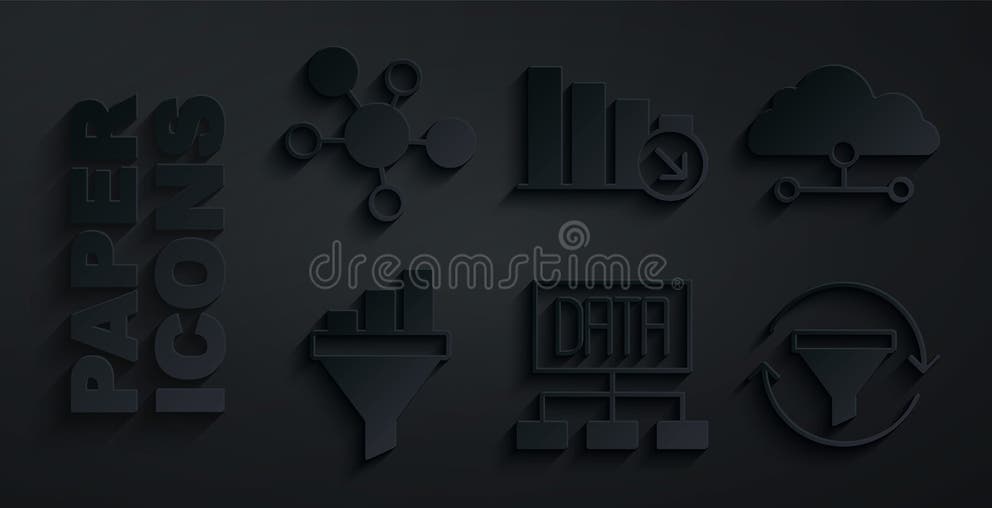 Set Data Analysis, Network Cloud Connection, Sales Funnel with Chart, Financial Growth Decrease ...