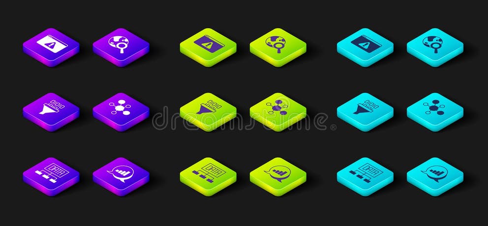 Set Data Analysis, Pie Chart Infographic, Binary Code, Mind Map, Search Globe and Browser with ...