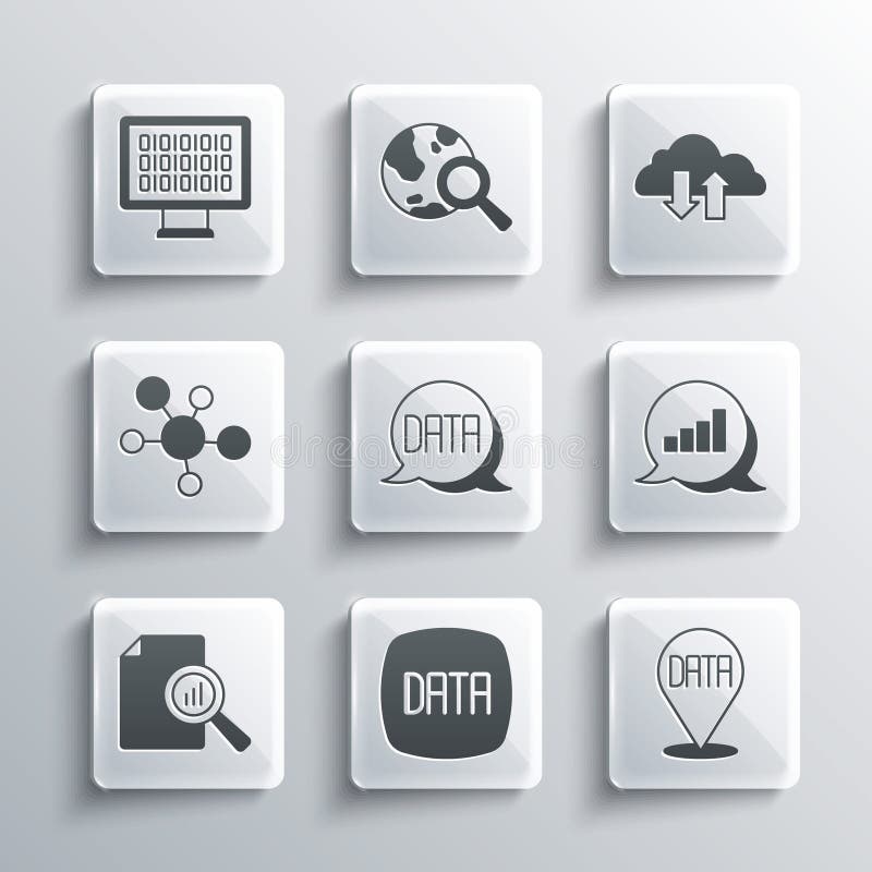 Set Data Analysis, Pie Chart Infographic, Document with, Mind Map, Binary Code and Cloud ...