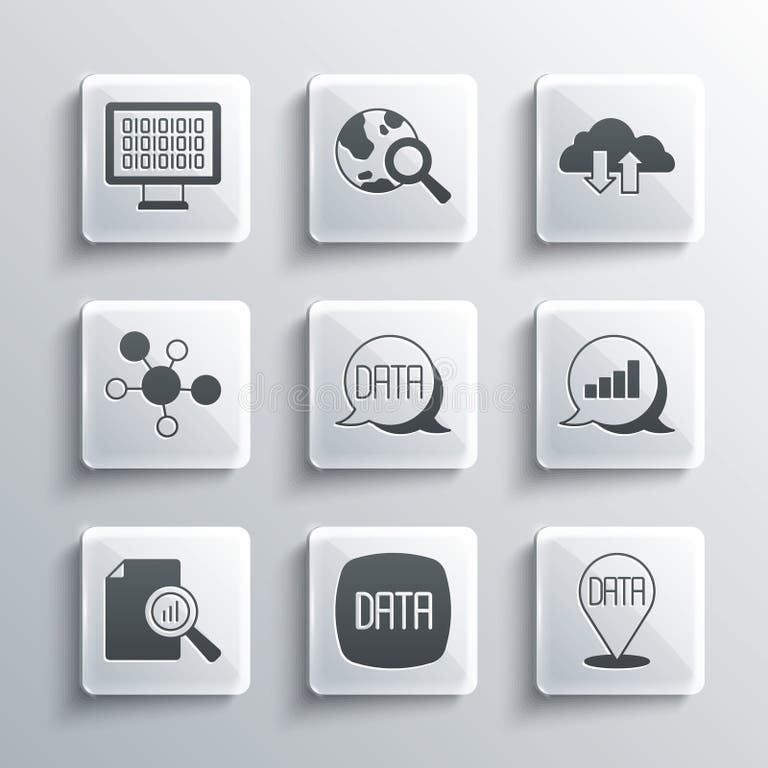 Set Data Analysis, Pie Chart Infographic, Document with, Mind Map, Binary Code and Cloud ...
