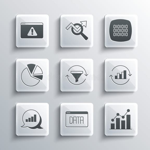 Set Data Analysis, Pie Chart Infographic, Sales Funnel with, Browser Exclamation Mark and Binary ...