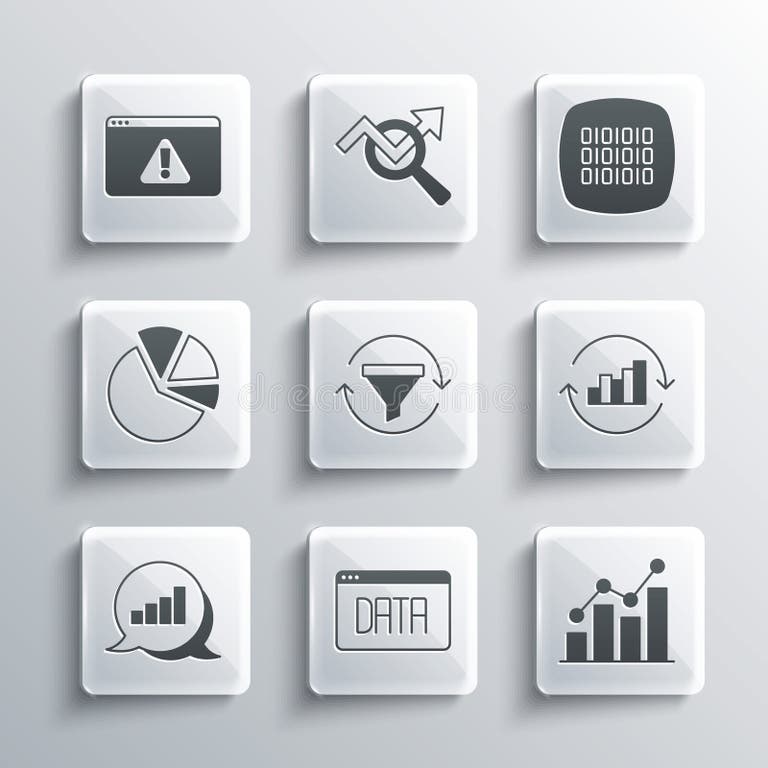 Set Data Analysis, Pie Chart Infographic, Sales Funnel with, Browser Exclamation Mark and Binary ...