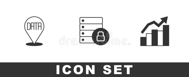Set Data Analysis, Server Security with Padlock and Financial Growth Icon. Vector Stock ...