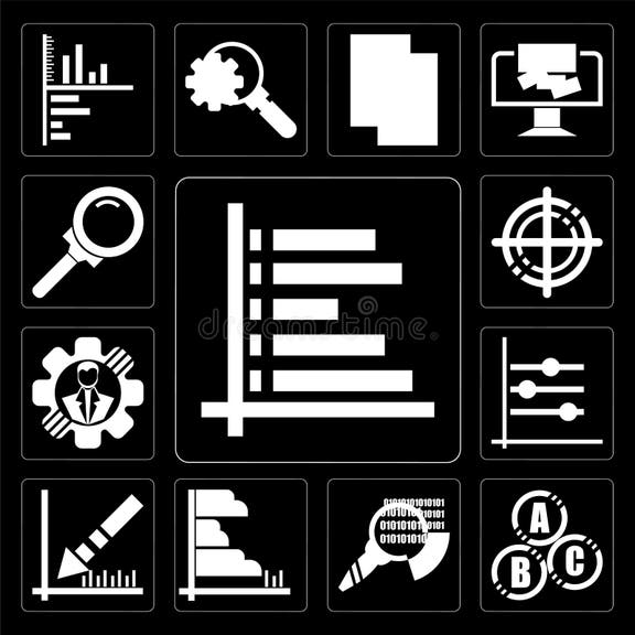 Set of Data Analytics Bars Chart with Descendant Line, Interconnected ...