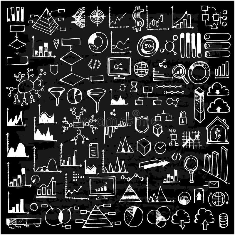Set of Data Drawing Illustration Hand Drawn Doodle Sketch Line Vector ...