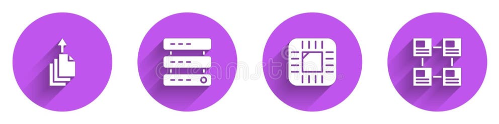 Set Data Export, Server, Data, Web Hosting, Processor with CPU and Hierarchy Organogram Chart ...
