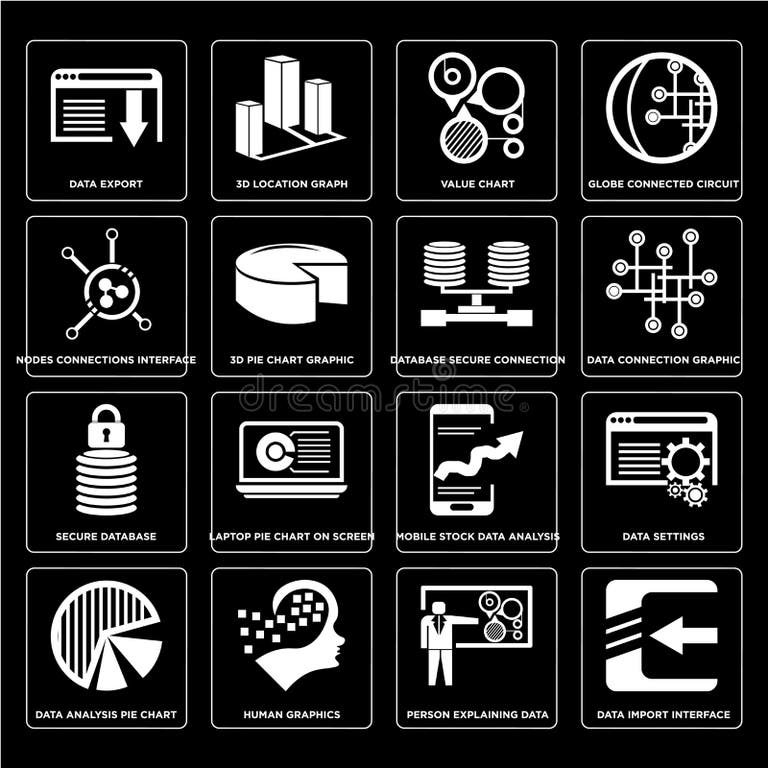 Set of Data Import Interface, Person Explaining Data, Analysis Pie ...